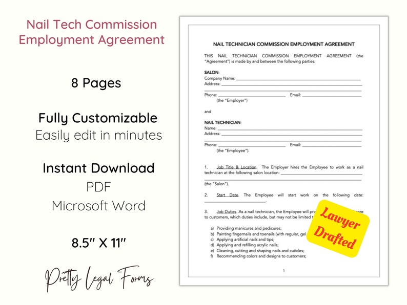 Nail Tech Commission Agreement Nail Salon Employee Commission Contract ...