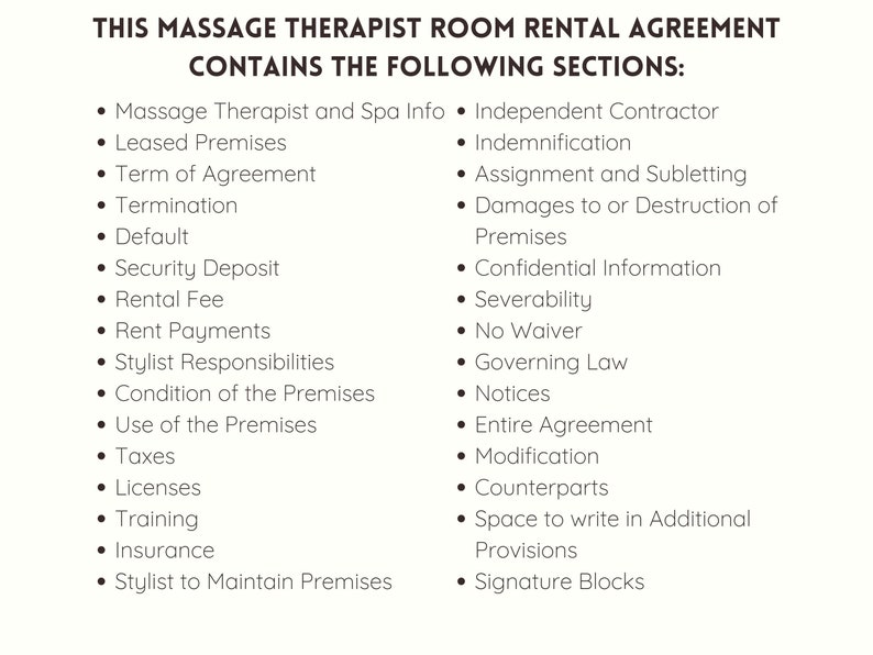 Massage Therapist Contract Template Massage Therapist Room Rental ...