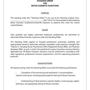 Botox Standing Order Template Botox Injections Protocol Medical Spa SOP ...