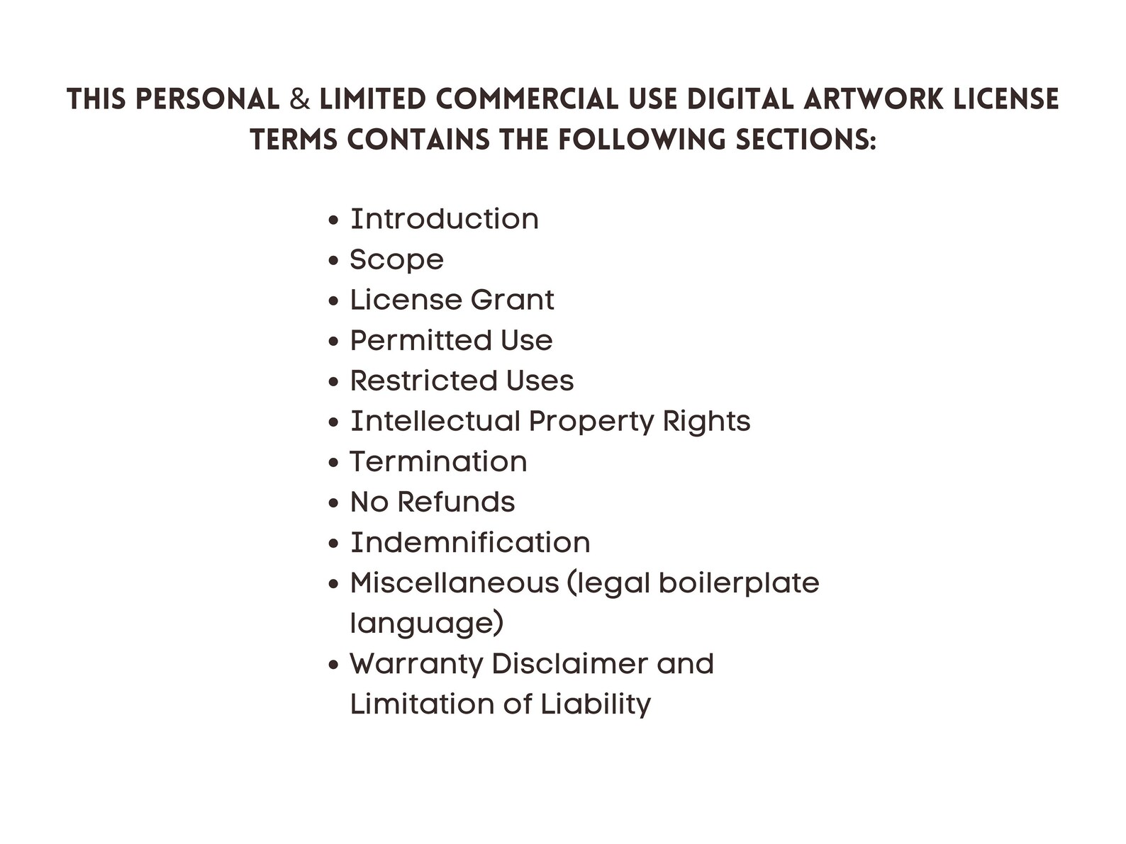 Limited Commercial Use Digital Download License Terms Template and ...