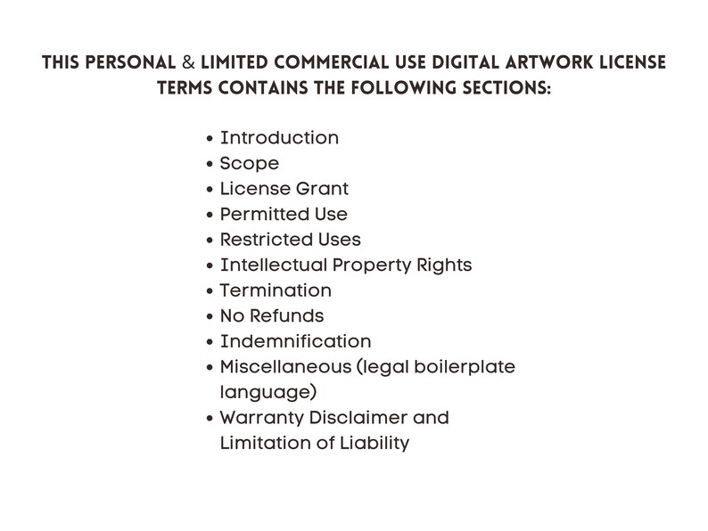 Limited Commercial Use Digital Download License Terms Template and ...