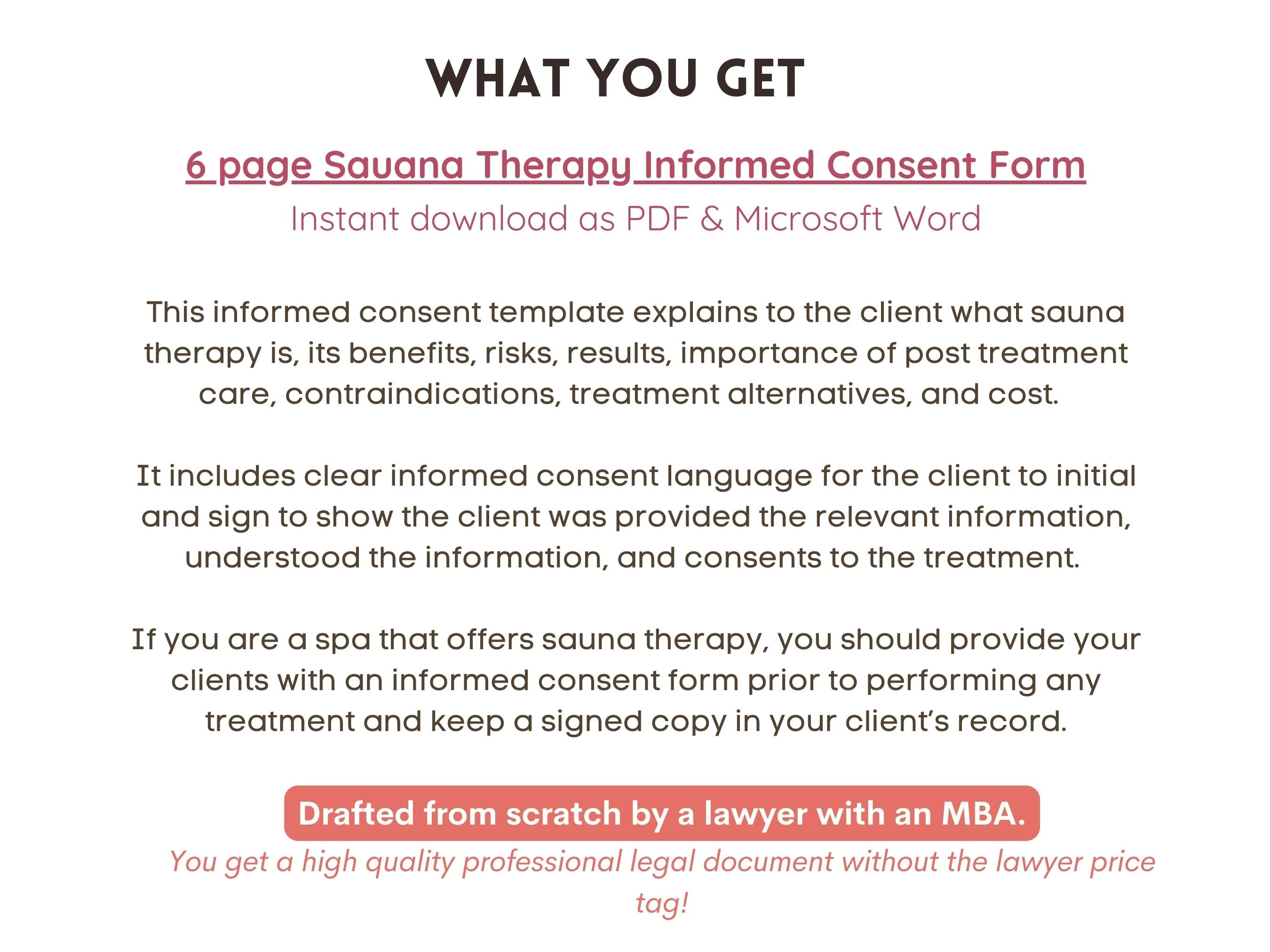 Sauna Informed Consent Template, Sauna Therapy Intake, Spa Consent Form ...