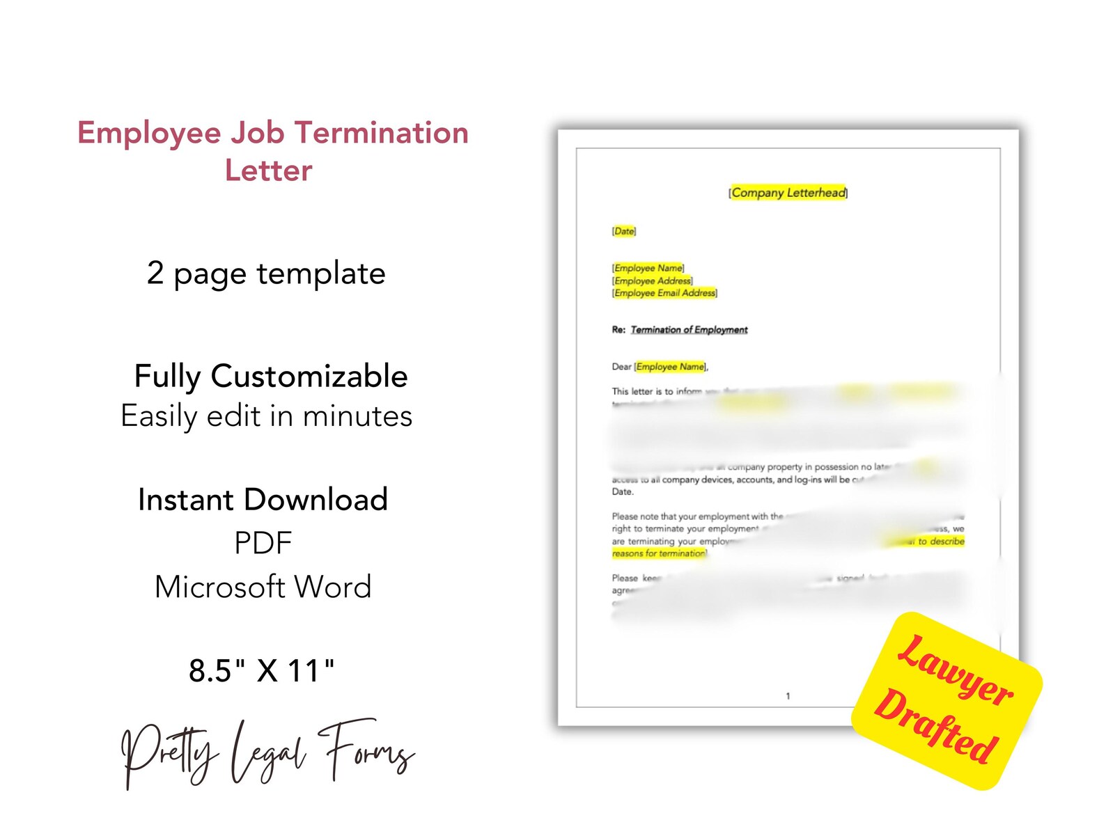 Employee Termination Letter Terminate Employment Letter Template HR ...