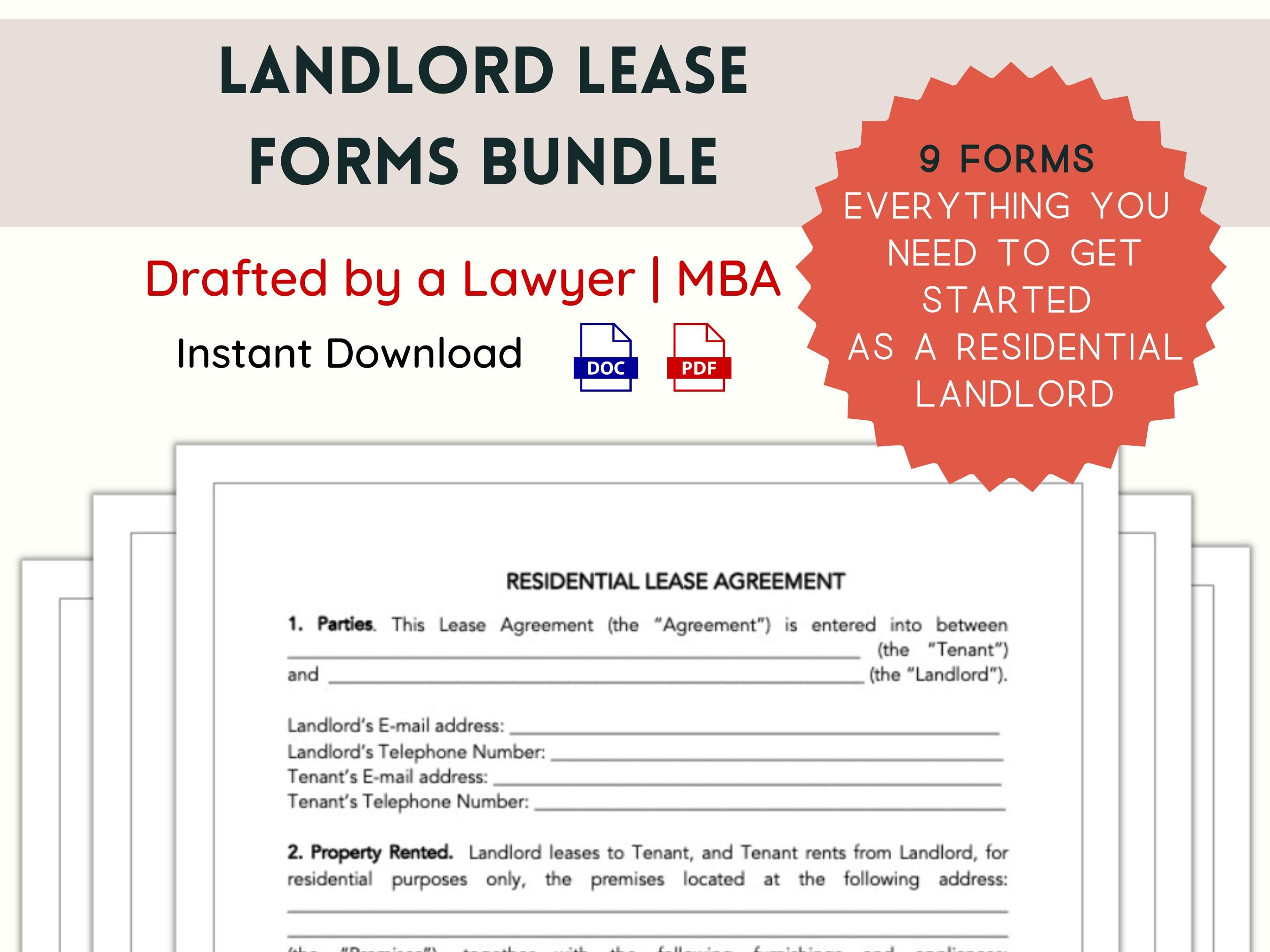 Landlord Lease Forms Bundle | Residential Landlord Forms and Legal ...