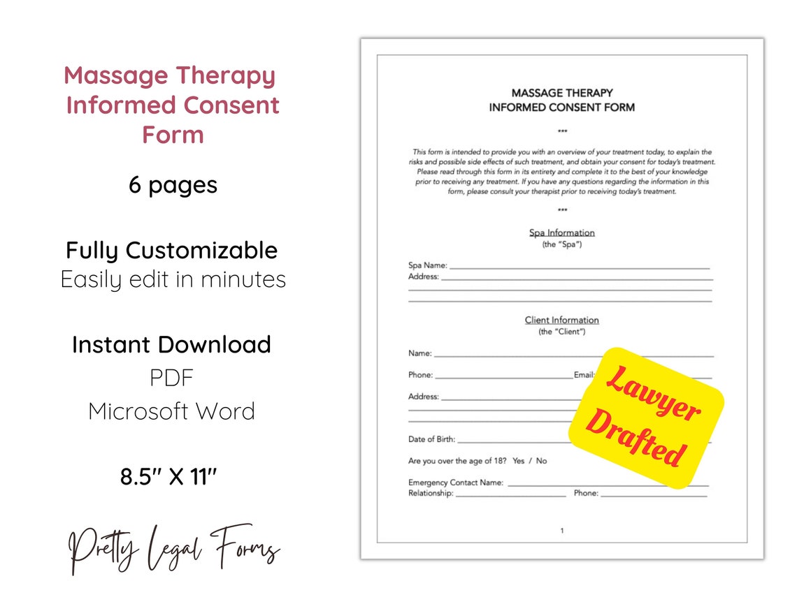 Massage Consent Form, Massage Client Intake Form, Spa Informed Consent ...