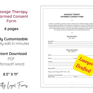 Massage Consent Form, Massage Client Intake Form, Spa Informed Consent ...