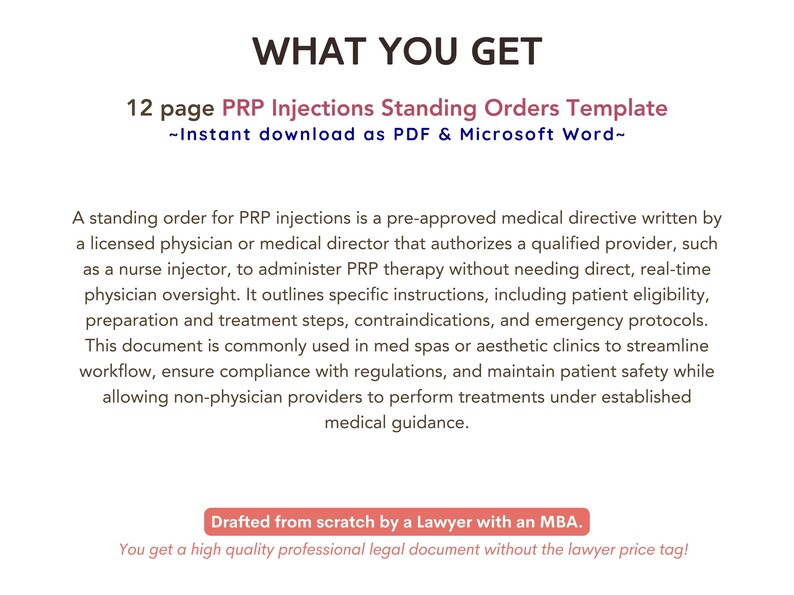 PRP Standing Order Template Platelet Rich Plasma SOP Medical Spa ...