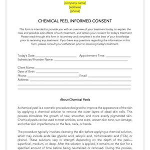 Chemical Peel Consent Form Esthetician Facial Informed Consent Template ...