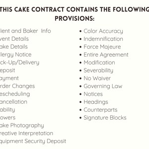 Cake Contract Template Cake Baking Agreement Wedding Cake Contract Cake ...