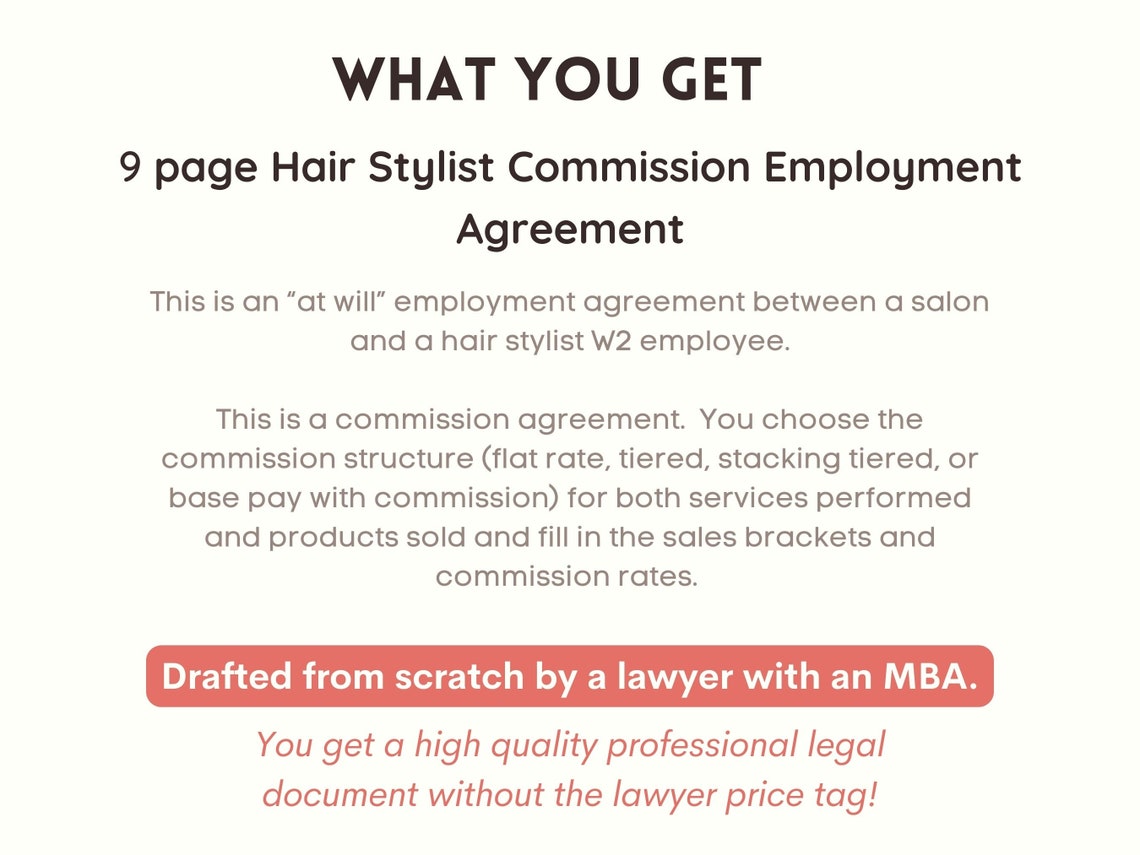 Salon Commission Agreement Hair Salon Employee Commission Contract ...