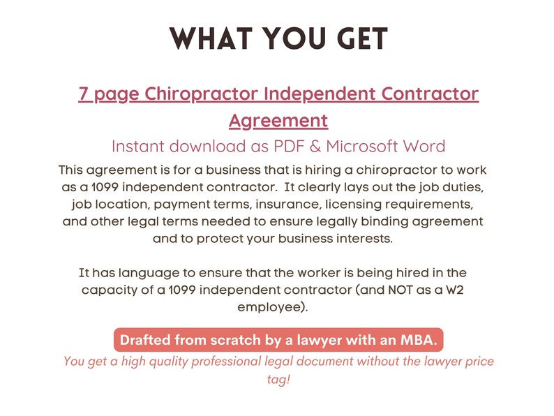 Chiropractor Independent Contractor Agreement, 1099 Chiropractor ...