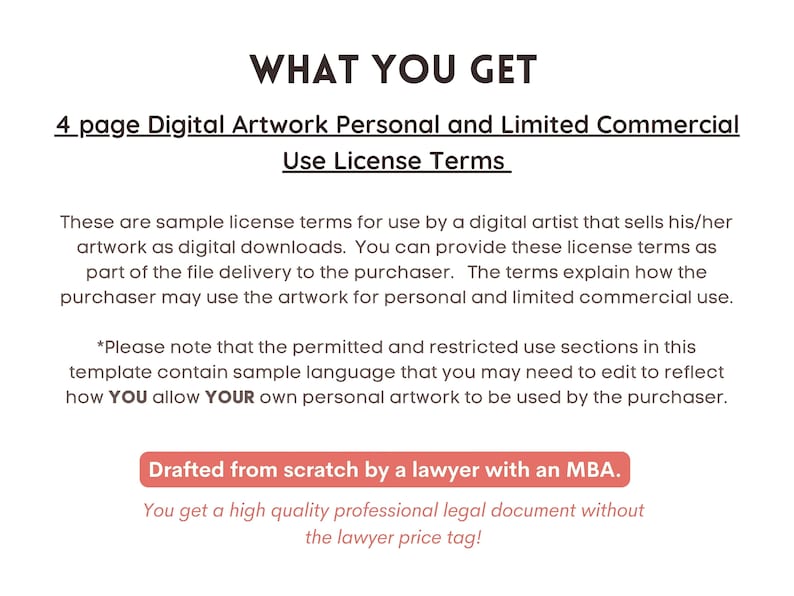 Limited Commercial Use Digital Download License Terms Template and ...