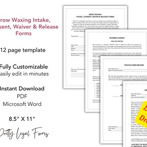 Brow Waxing Intake Forms Bundle Brow Artist Waxing Consent Form ...