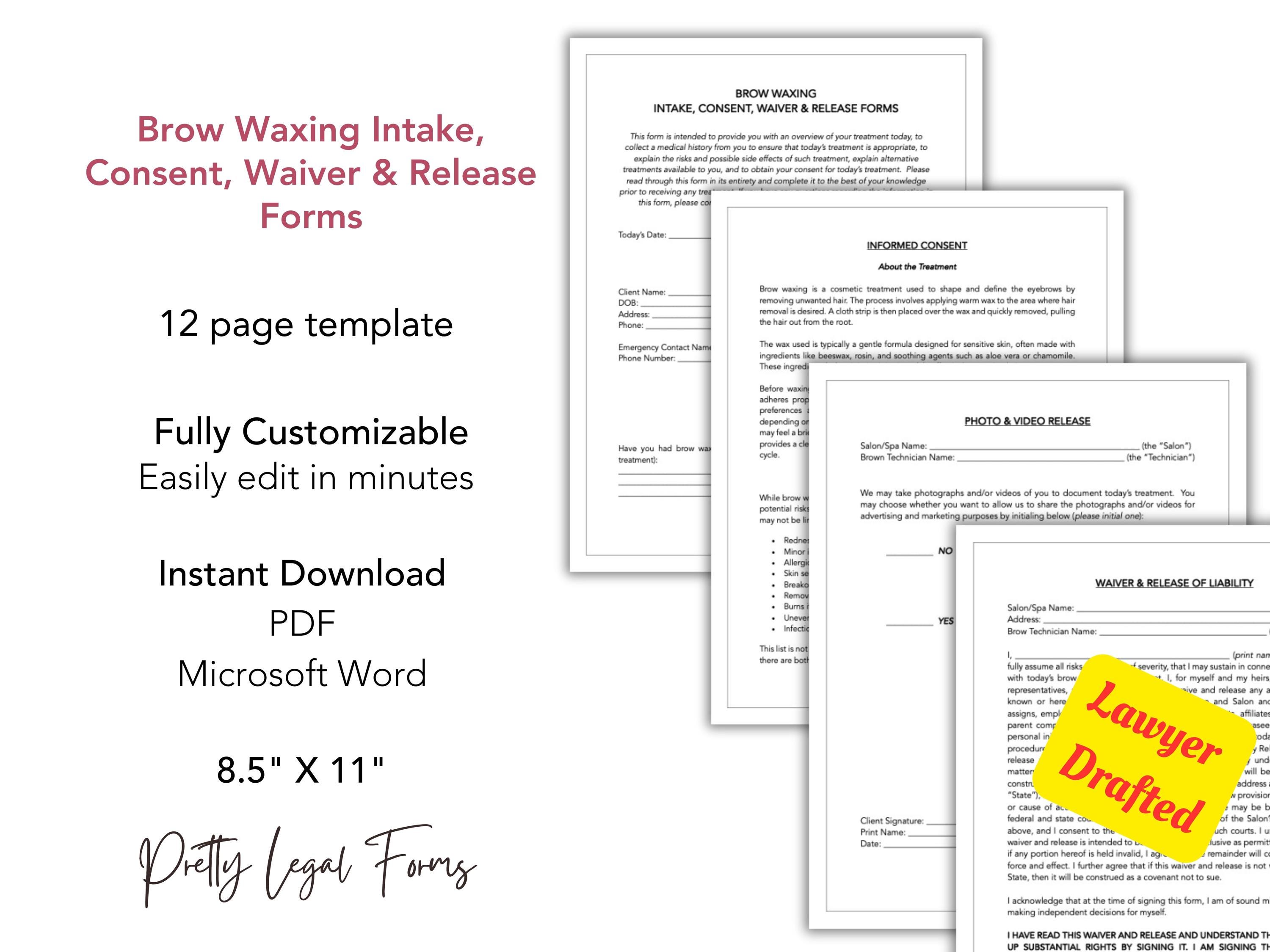 Brow Waxing Intake Forms Bundle Brow Artist Waxing Consent Form ...