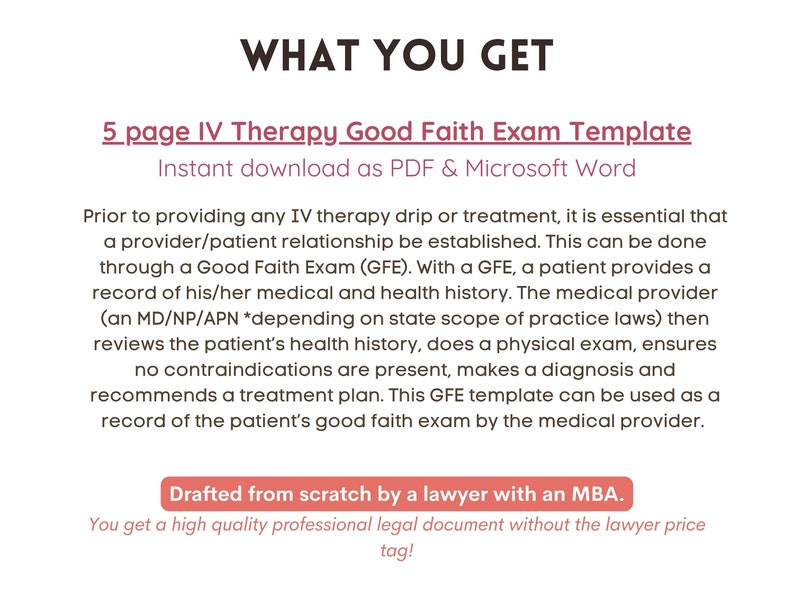 IV Therapy Good Faith Exam Template IV Drip Client Intake Form ...