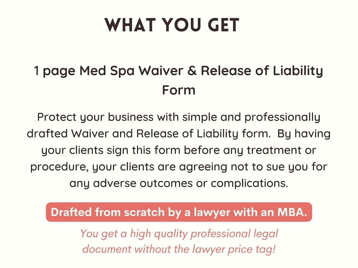 Med Spa Waiver and Release of Liability Medical Spa Client Waiver Form ...