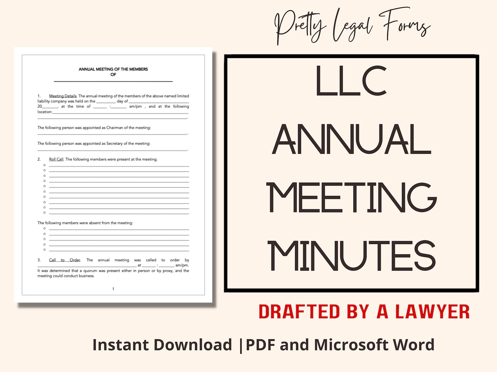 LLC Annual Meeting Minutes Template, Limited Liability Company Annual ...