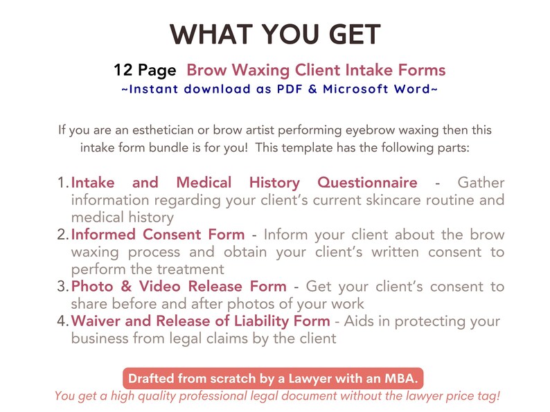 Brow Waxing Intake Forms Bundle Brow Artist Waxing Consent Form ...