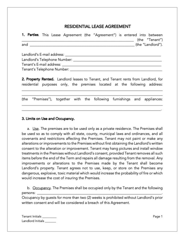 Residential Lease Agreement, Lease Contract Template, Rental Contract ...