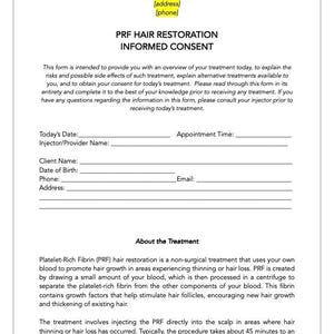 PRF Hair Restoration Consent Form Platelet Rich Fibrin Hair Injections ...