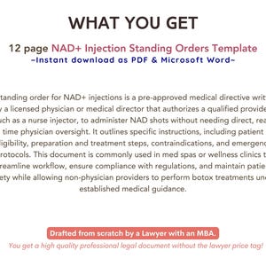 NAD+ Standing Order Template NAD Injections Protocol Medical Spa Sop ...