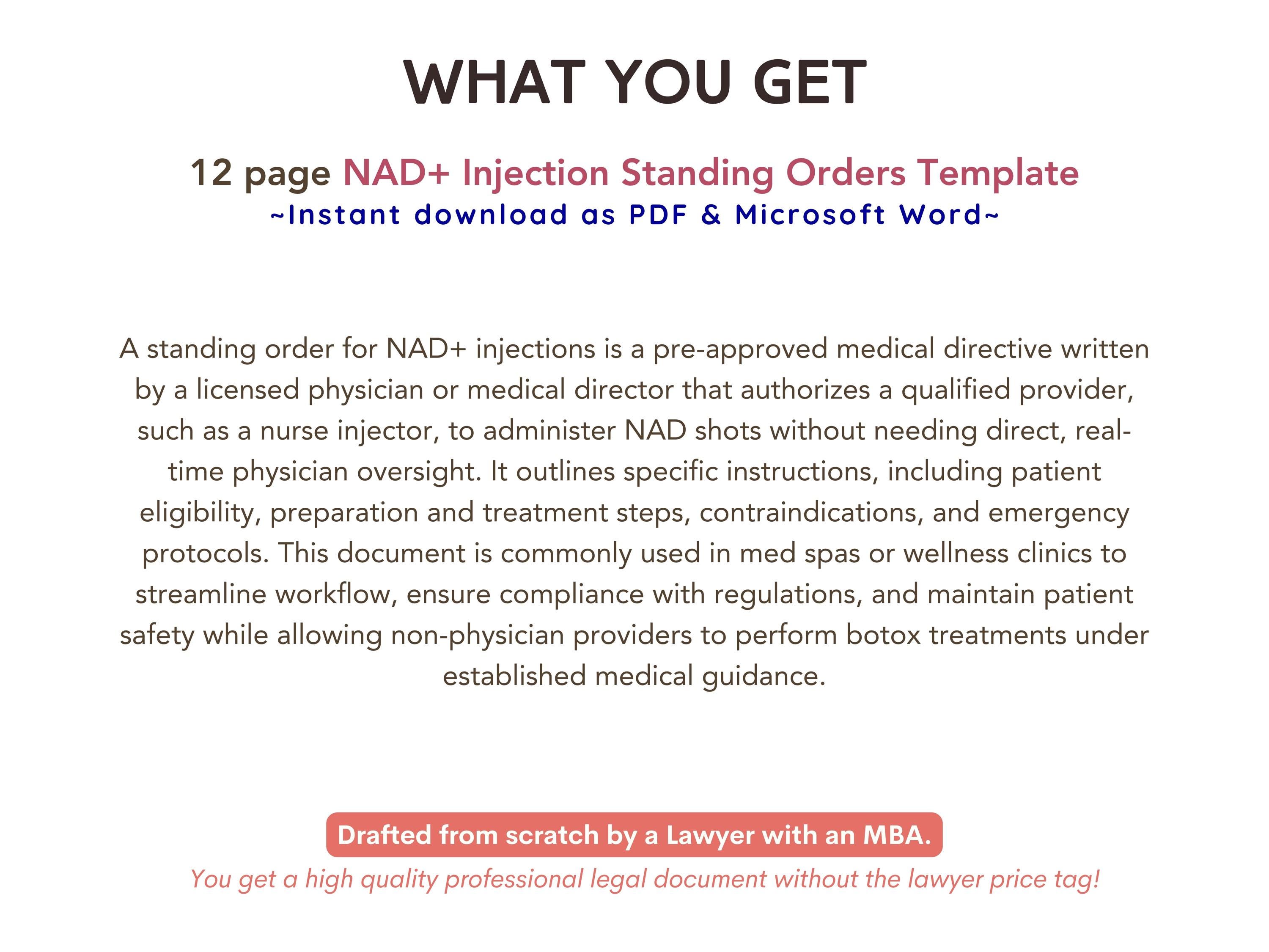 NAD+ Standing Order Template NAD Injections Protocol Medical Spa Sop ...