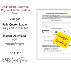 ACH Debit Authorization Form Recurring Payments Automatic Payment Form ...