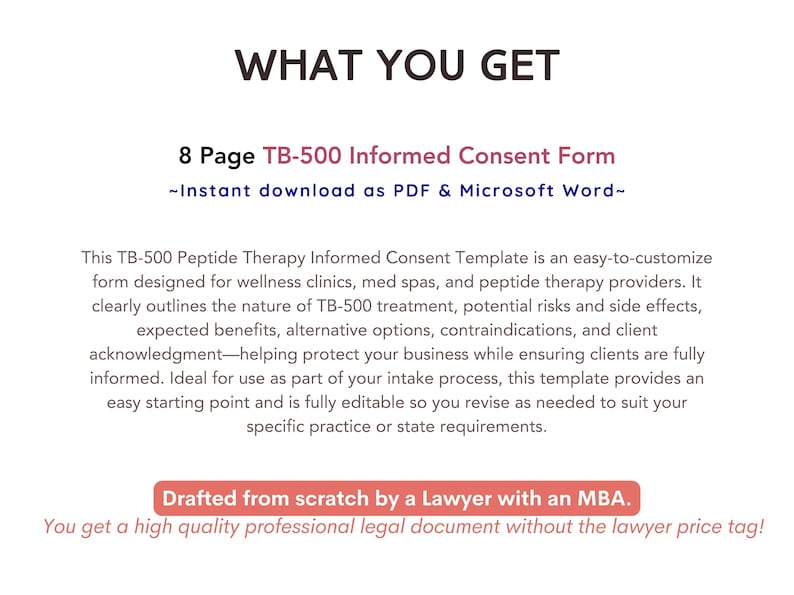 TB-500 Consent Form Peptide Therapy Informed Consent Template TB 500 Injection Intake Forms ...