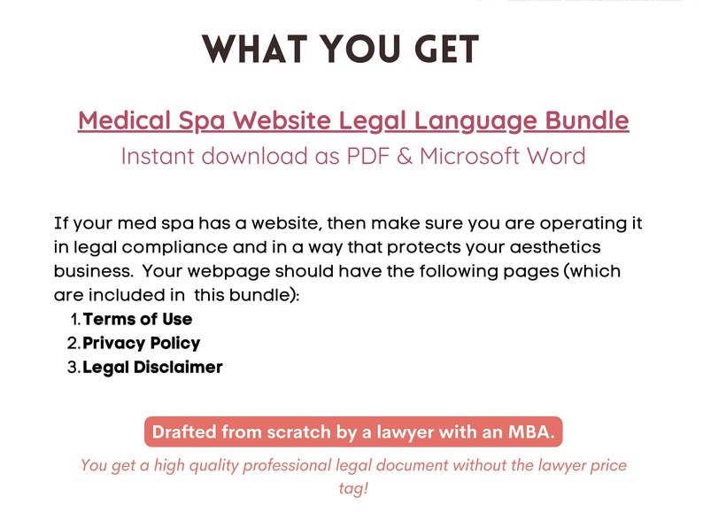 Medical Spa Website Legal Language Bundle Med Spa Terms of Use Privacy ...