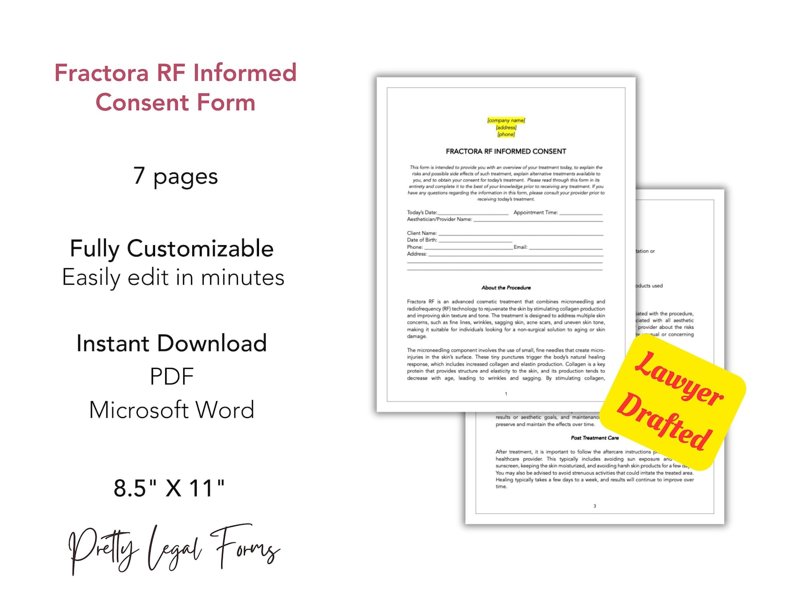 Fractora RF Informed Consent Form Facial Radio Frequency Consent Template Medical Spa RF ...