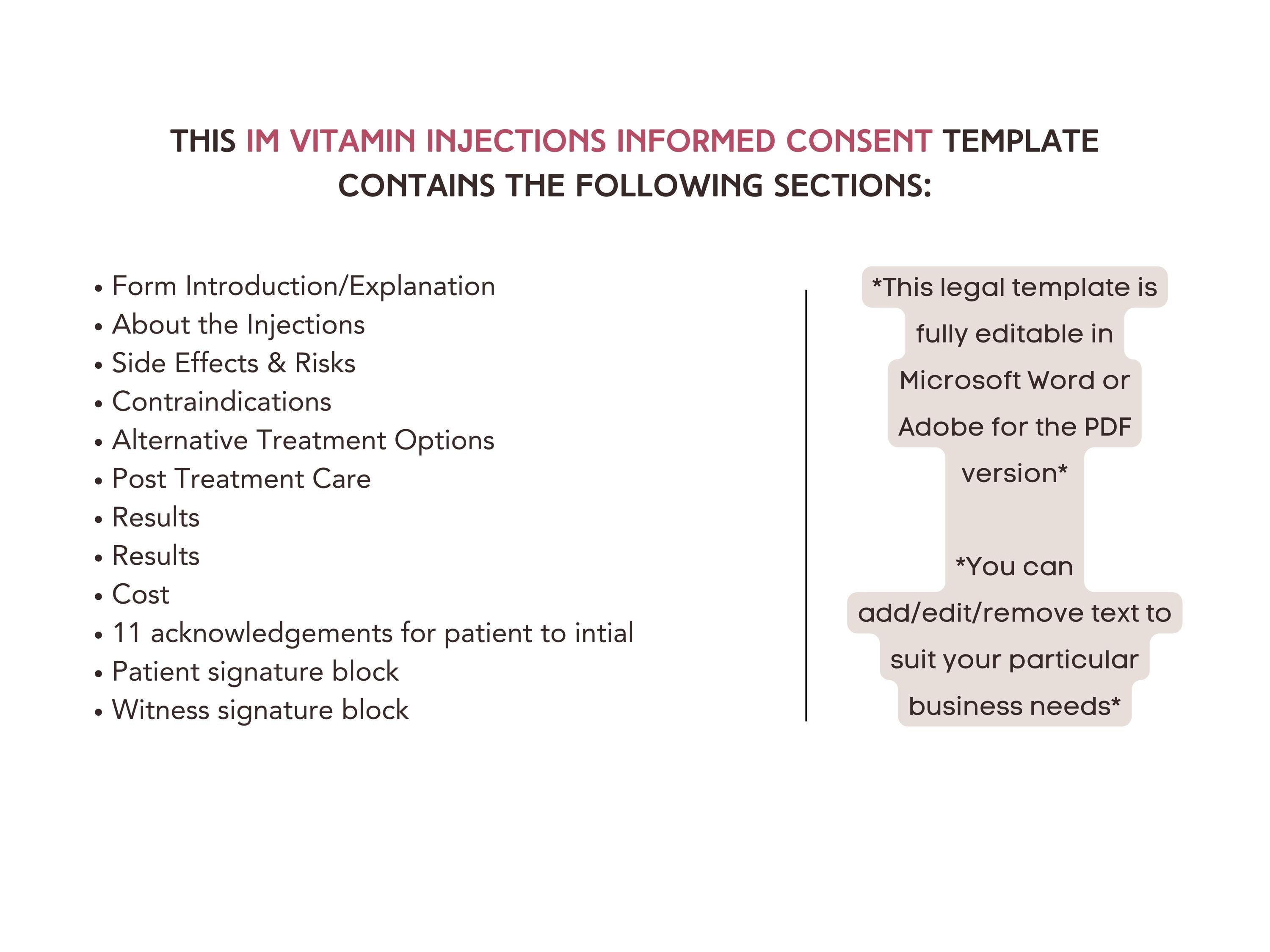 IM Vitamin Injections Informed Consent Form Template (B-12, B-complex ...