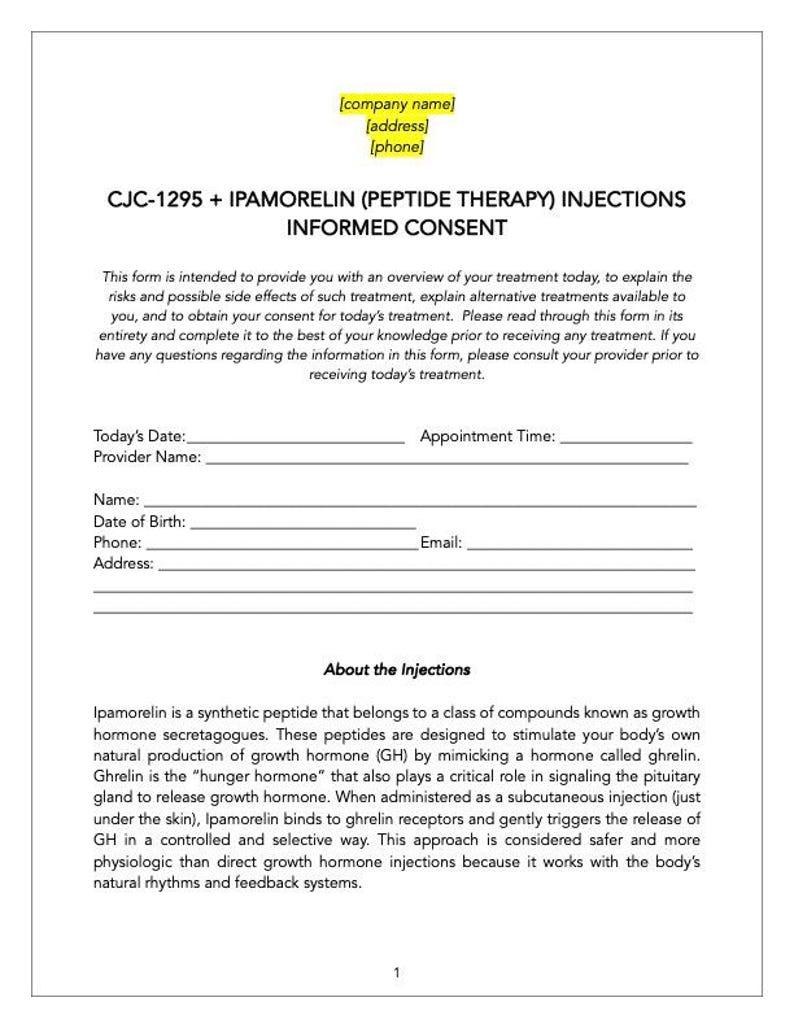 Peptide Therapy Consent Forms Semaglutide Tirzepatide BPC-157 ...