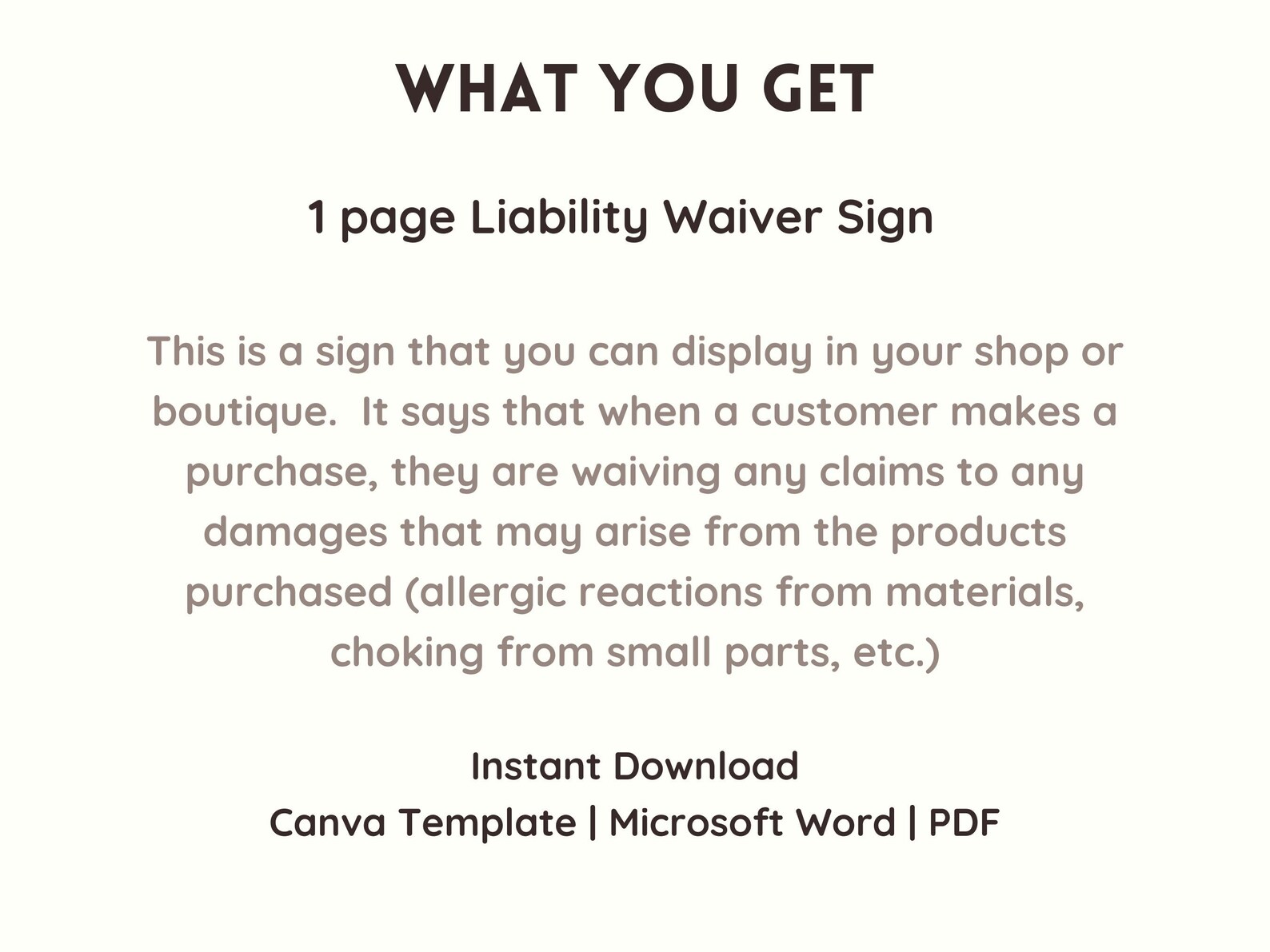 Shop Liability Waiver Store Sign CANVA Template, Boutique Liability ...