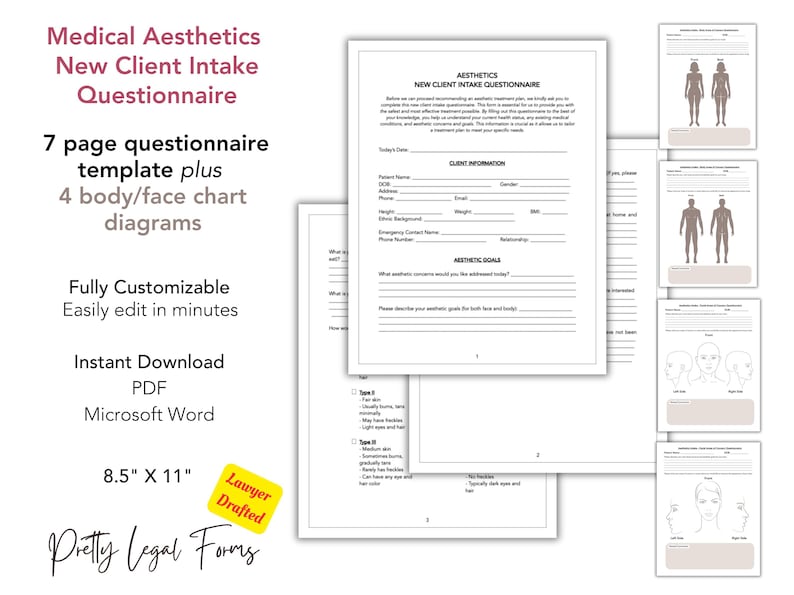 Aesthetics Intake Questionnaire Med Spa New Patient Forms Esthetician ...