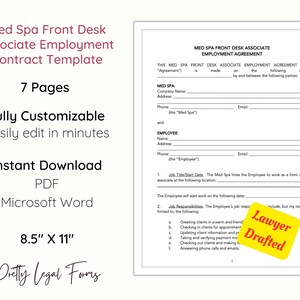 Medical Spa Front Desk Associate Employment Agreement Contract Template ...