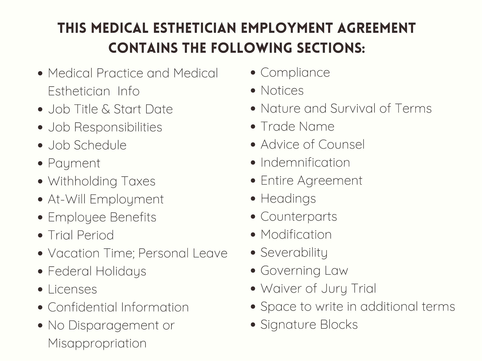 Medical Esthetician Employment Agreement Contract Template Aesthetician ...