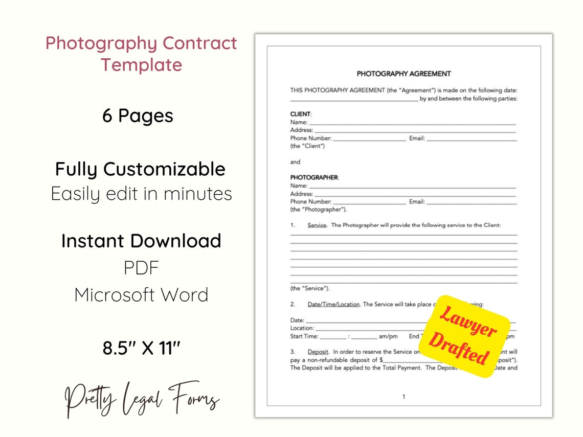 Photography Contract Template, Photography Agreement, Photographer ...