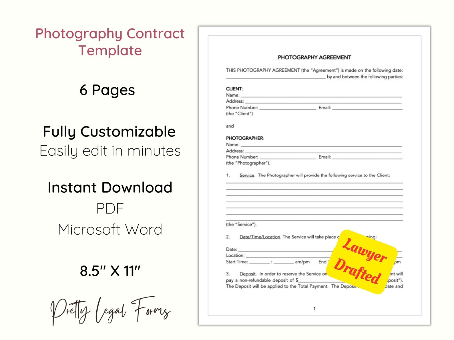 Photography Contract Template, Photography Agreement, Photographer ...