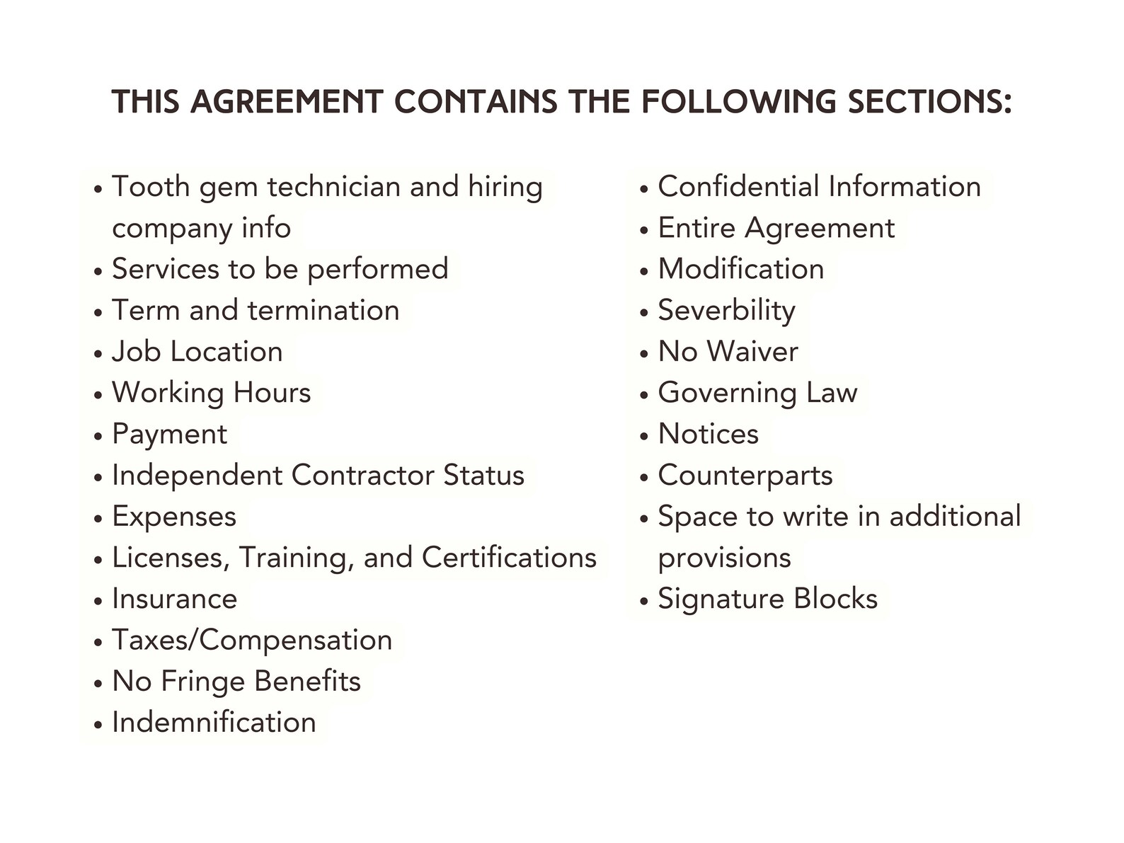 Tooth Gem Professional Independent Contractor Agreement 1099 Tooth Tech ...