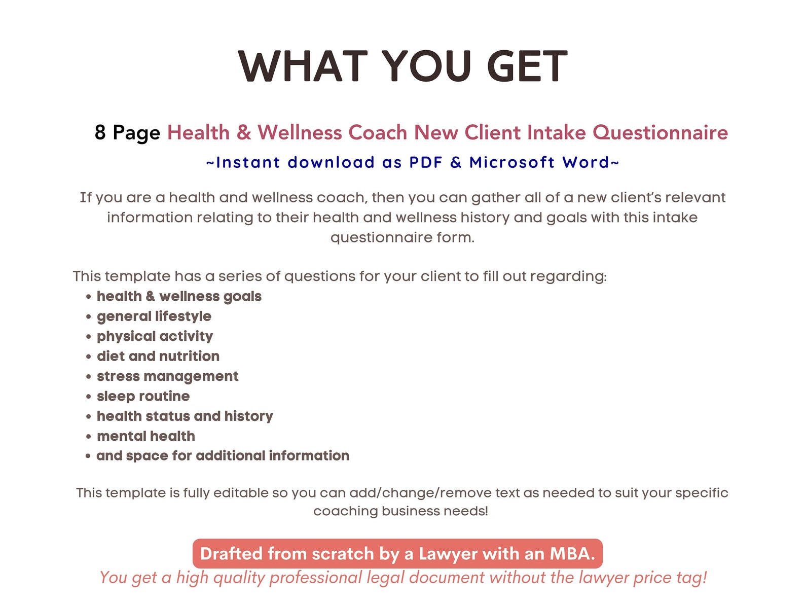 Health Coach Client Questionnaire for Wellness Coaching Intake Form ...