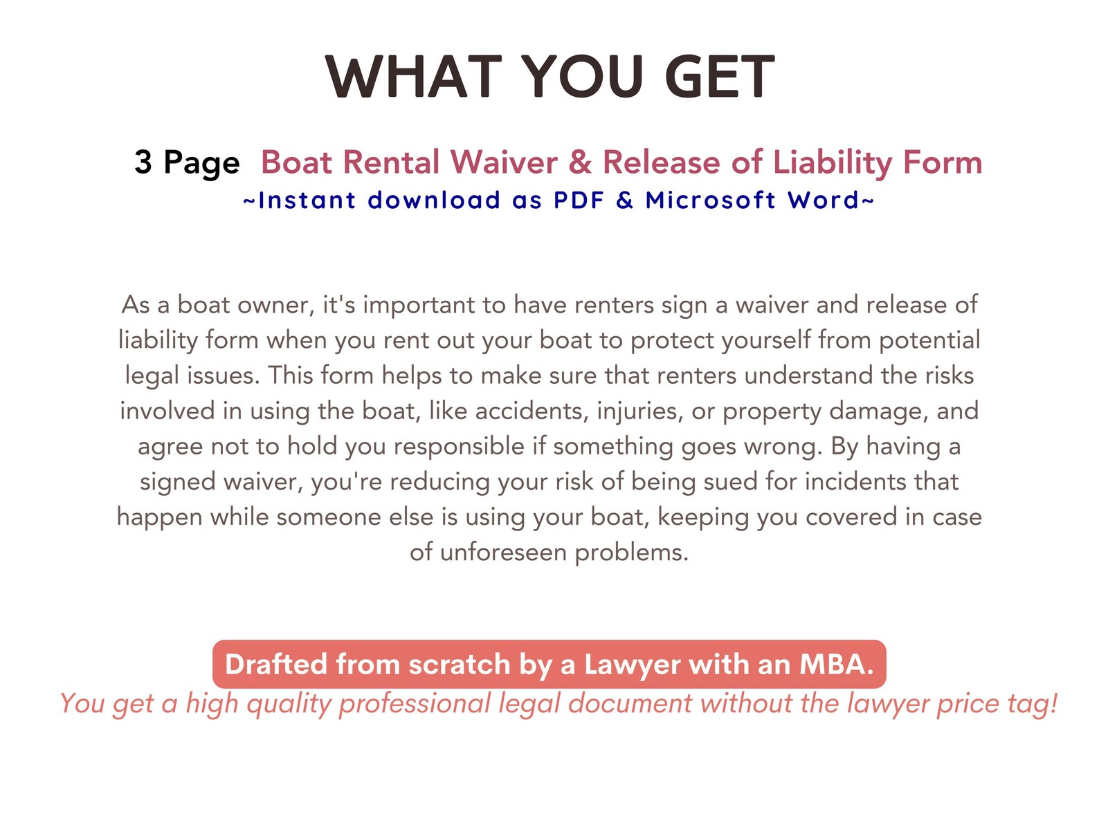 Boat Rental Waiver Form Boating Release of Liability Boat Owner Hold ...
