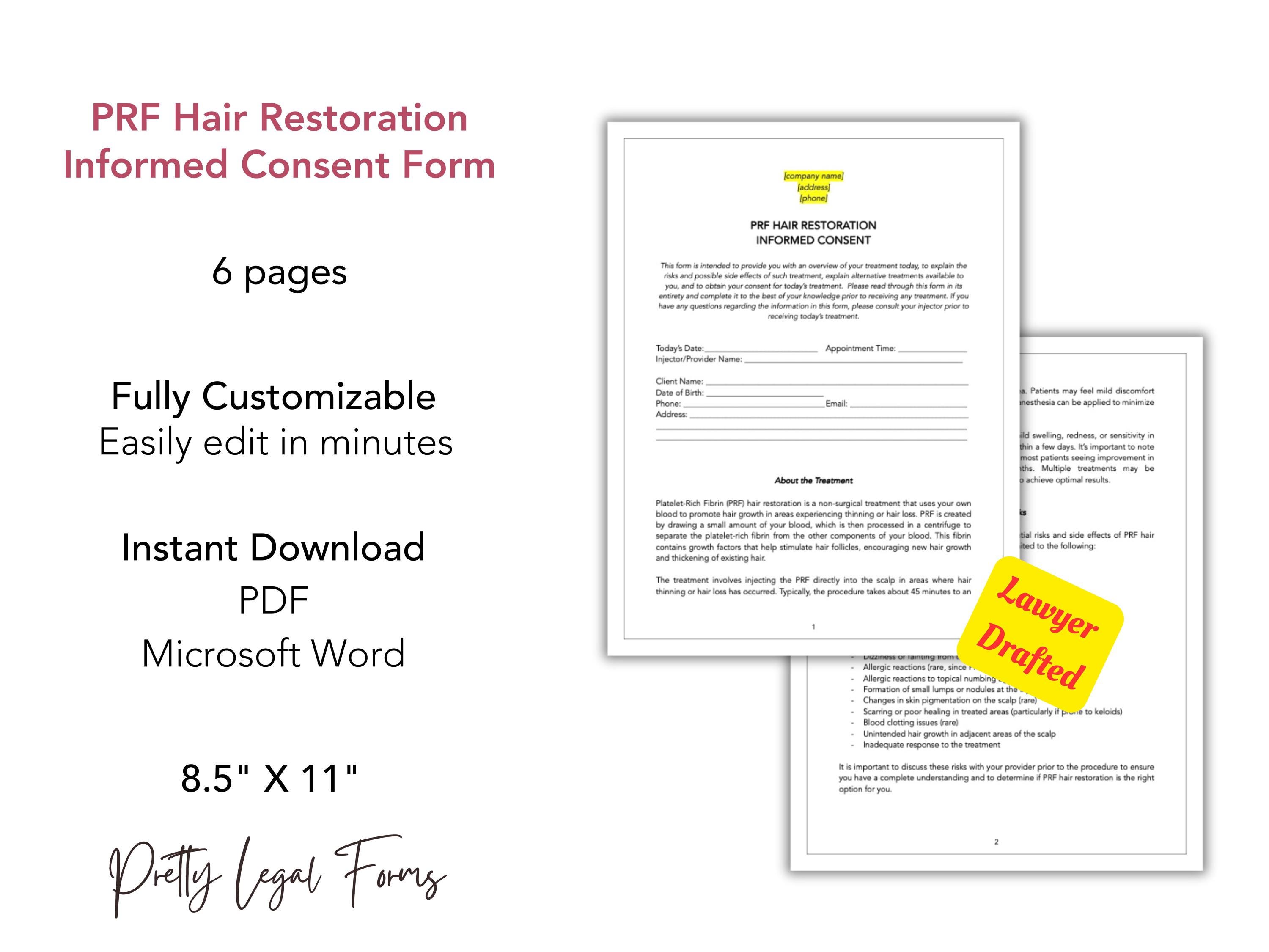 PRF Hair Restoration Consent Form Platelet Rich Fibrin Hair Injections ...
