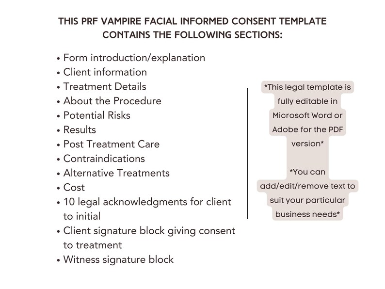 PRF Informed Consent Platelet Rich Fibrin Vampire Facial Consent PRF ...