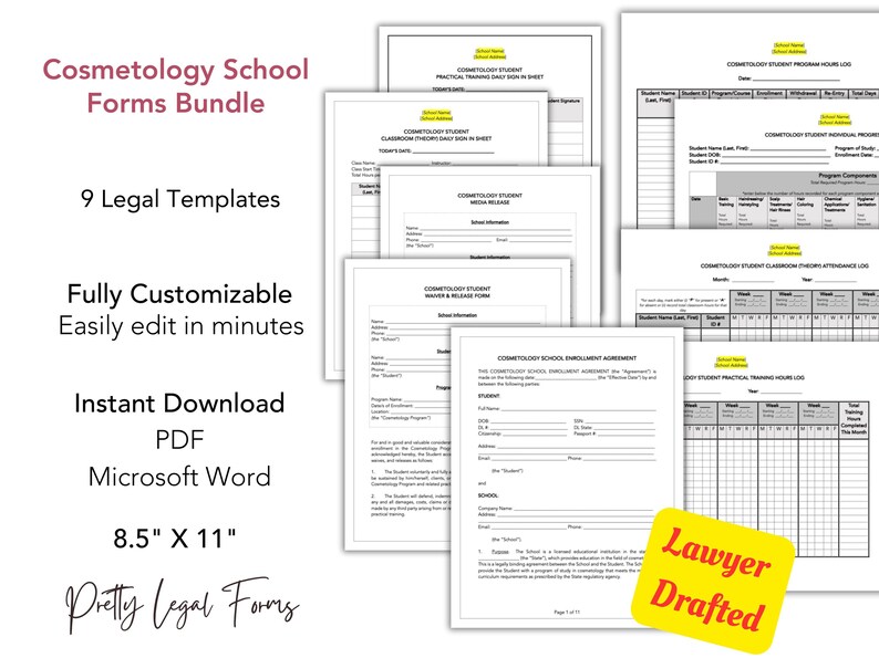 Cosmetology School Forms Bundle Beauty School Enrollment Agreement ...