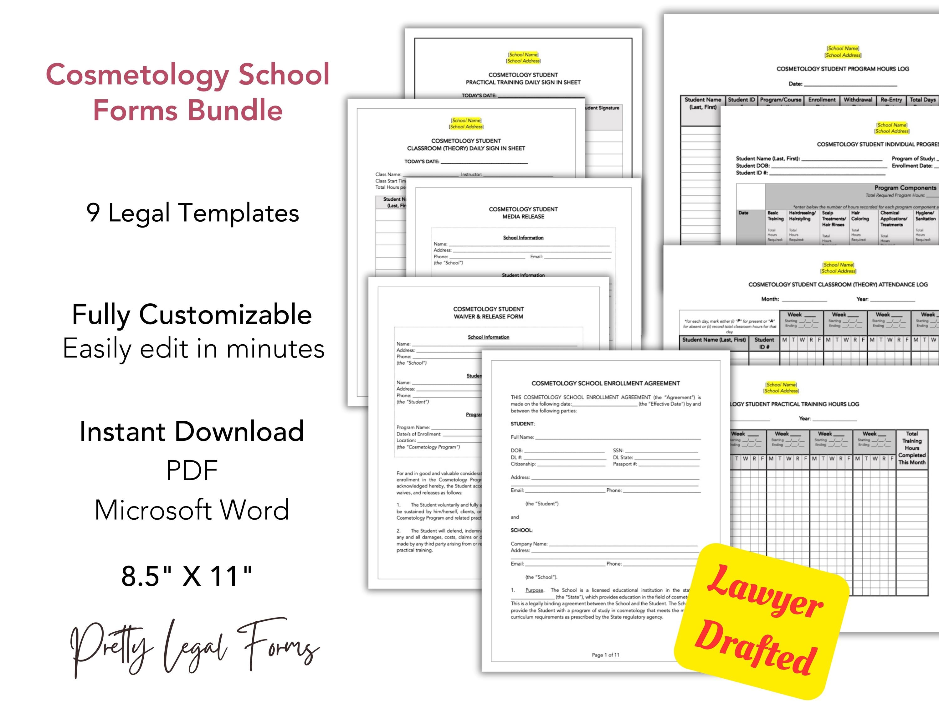 Cosmetology School Forms Bundle Beauty School Enrollment Agreement ...