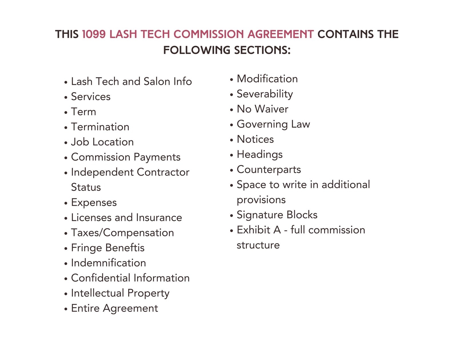 1099 Lash Tech Commission Contract Template Lash Artist Independent ...