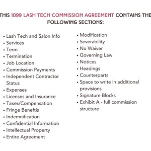 1099 Lash Tech Commission Contract Template Lash Artist Independent ...