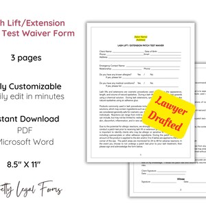Lash Patch Test Waiver Form, Lash Lift Patch Testing Waiver, Eyelash ...