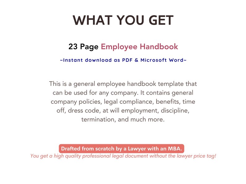 Employee Handbook Template Basic Employee Manual New Employee ...