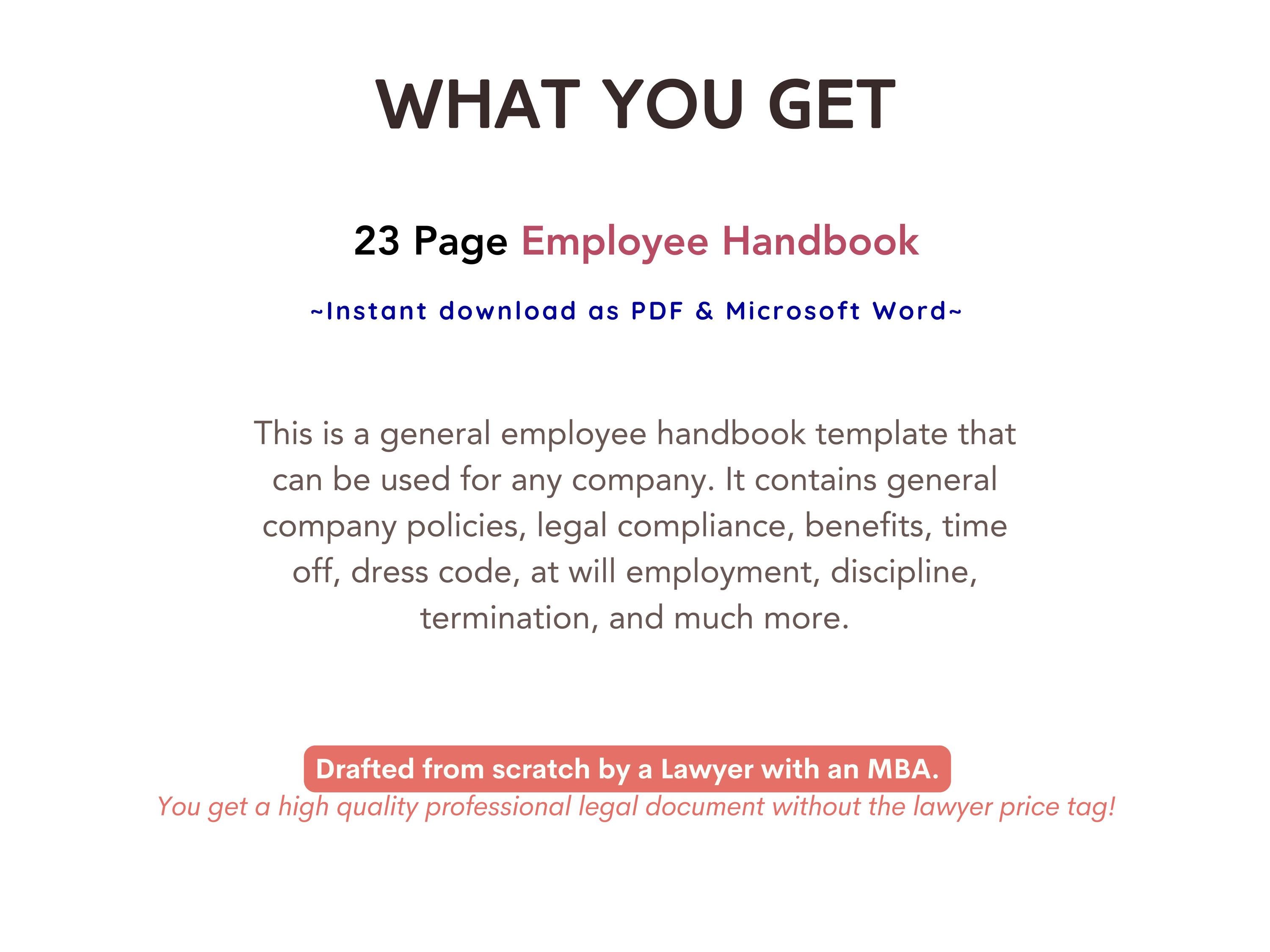 Employee Handbook Template Basic Employee Manual New Employee ...